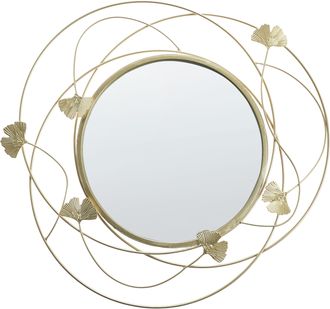 Beliani Wandspiegel mit Rahmen Gold Ginkgo-Verzierungen rund 47 cm Metall Glamour Anglet