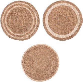 Villa D'Este Home Tivoli Tischset 3er Set rund Natur Blattgeflecht &Oslash; 40 cm Natur