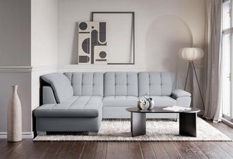 Selsey Couch 258x212 cm Ecksofa mit Schlaffunktion und Bettkasten, Modular Sectional Sofa, Stoff Verita Hellgrau, Verstellbare Kopfstützen, Komfort & Stil fü