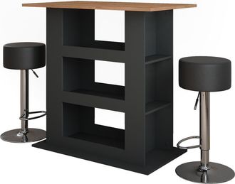 Vicco Bartisch-Set Repose, Goldkraft Eiche/Anthrazit, 110 x 65 cm mit 2 Barhockern