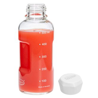 Trendglas Jena Glasflasche/Trinkflasche to go aus Borosilikatglas mit Skala - wei&szlig;er Verschluss, 500 ml