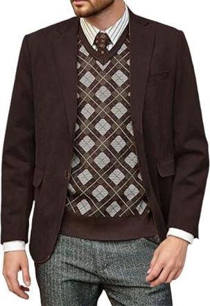 Generic Blazer en daim synth&eacute;tique &agrave; simple boutonnage pour homme avec revers crant&eacute; Veste de costume 2 boutons Manteau de sport avec poches, caf&eacute;, XXL