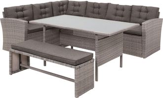 Beliani Stilvolles Gartenmöbelset Ecksofa Tisch Bank Rattan grau Viterbro