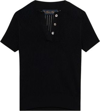 Brooks Brothers Femme, Pulls, Noir, Taille: 38 FR Pointelle Viscose Henley Knit Polo