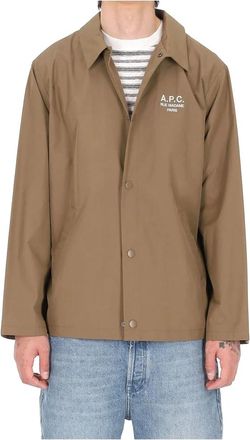 A.P.C. A.p.c., Homme, Vestes, Vert, Taille: L Surchemise en coton m&eacute;lang&eacute; avec logo