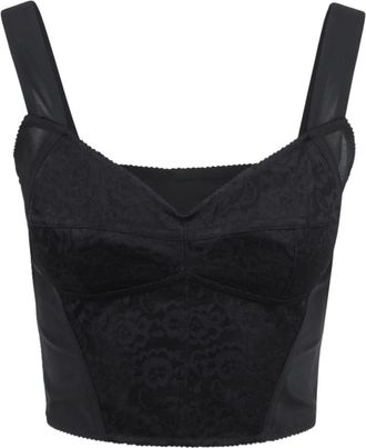 Dolce & Gabbana Femme, Tops, Noir, Taille: 40 FR Bustier corset en jacquard et dentelle