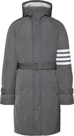 Thom Browne Homme, Manteaux, Gris, Taille: XL Parka rembourr&eacute;e en duvet avec rayures &agrave; quatre barres en serg&eacute; de polyester