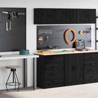 vidaXL Armoires de garage 2 pcs noir bois ding&eacute;nierie Vidaxl