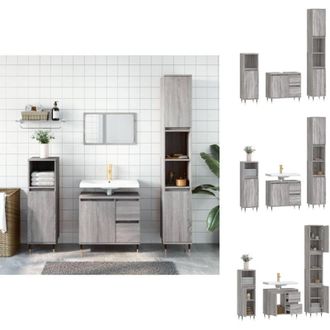 vidaXL 3-tlg. Badm&ouml;bel-Set Grau Sonoma Holzwerkstoff - Badezimmerm&ouml;bel - Badm&ouml;bel-Set - Holzwerkstoff - Graue M&ouml;bel - Modernes Bad