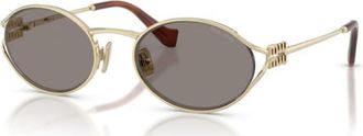 Miu Miu Eyewear MU52YS Oval Metal Frame Sunglasses - Gold