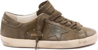 Golden Goose Low-Top Sneaker - Low-Top Sneakers With Distressed Olive Green Silk - Gr. 42 (EU) - in Beige - f&uuml;r Damen