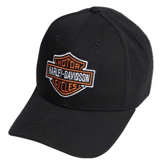 Harley-Davidson Harley-Davidson Classic B&S Baseballkappe f&uuml;r Herren, mit gebogenem Bill Stretch-Passform, Schwarz, schwarz, L/XL