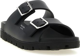 Prada Adjustable Metal Buckle Slide Sandals - Black