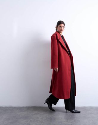 Topshop Manteau long habill&eacute; &agrave; ceinture - Rouge helga