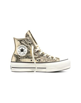 Converse Chuck Taylor All Star Lift - Sneaker in Metallic-Gold/Vintage-Weiß mit Metallic-Rissstruktur und Plateausohle-Gelb