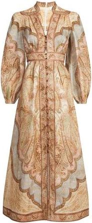 Zimmermann Robe midi col V Wanderlust imprim&eacute;e en coton