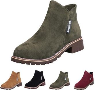 Generic Bottines pour femme à talon épais avec fermeture éclair latérale décontractées et confortables pour lautomne et lhiver - Bottines courtes en daim pour