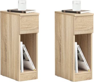 SoBuy 2er Set Nachttisch schmal Nachtschrank Beistelltisch mit Schublade und Ablage Nachtkästchen Nightstand für Schlafzimmer Wohnzimmer Natur B20 x T35 x H