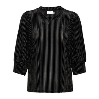 Kaffe Schwarze Tiefe Bluse mit Puff&auml;rmeln - - Blouses & Shirts - Damen - Schwarzk - XL