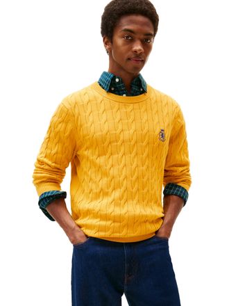 Tommy Hilfiger Herren Crest Cable Knit Crewneck Sweater Lightweight Pullover, Countryside Yellow, X-Klein