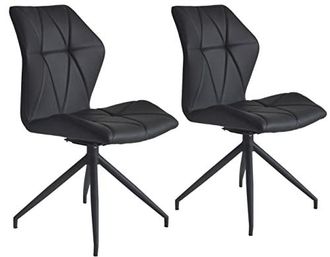 Byliving Esszimmerstuhl 2er Set IMKE/Kunstleder/Gestell Metall schwarz/Sitzschale 360&deg; drehbar/Esszimmerstuhl/Diamanten-Steppung/B 52, H 90,5, T 62 cm (Black)