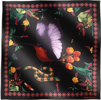 La DoubleJ floral border bird scarf - Schwarz