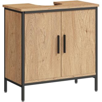 HOMCOM Meuble sous lavabo - HOMCOM - avec 2 portes et &eacute;tag&egrave;re r&eacute;glable - style moderne - 60 x 30 x 60 cm - ch&ecirc;ne
