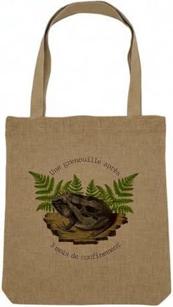 Fabulous Sac Shopping Tote Bag Aspect Lin - Grenouille Boulimique Confinement Biologie Illustration - Sac de Courses Toile Epaisse 360g Beige Naturel Cabas Por