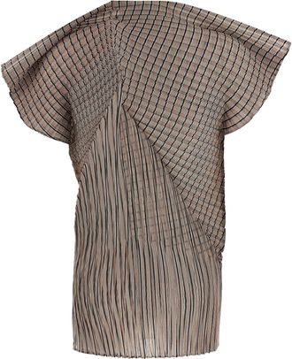 Issey Miyake Pleated Striped Blouse - Beige