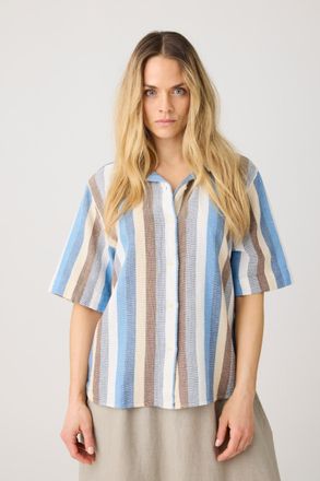 Knowledge Cotton Apparel Damen vegan Shirt Structure Kurzarm Multicolor Stripe