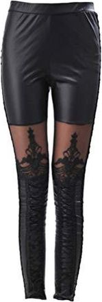 Pretyzoom Legging Gothique Punk en Cuir pour Femme - Noir, Noir