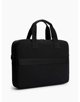 Tommy Hilfiger Laptop-Tasche zum Umh&auml;ngen in Schwarz mit Logo und Strukturmix