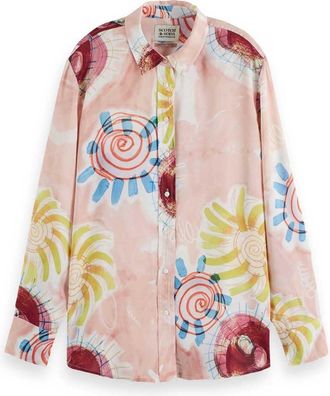 Scotch & Soda Damen Printed Relaxed Fit Shirt, Abstract Sun Pink, 38 EU