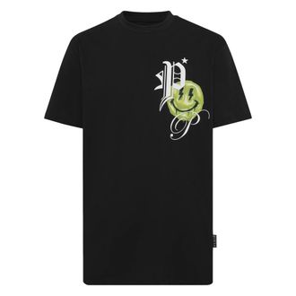 Philipp Plein Homme, Tops, Noir, Taille: S T-Shirt Round Neck Ss Smile