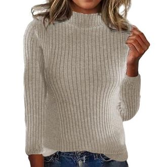 Generic Pull uni confortable pour femme 2026 - Pull dautomne en laine tricotée - Col rond - Manches longues - Pull en tricot doux - Élégant et chaud - Pour le
