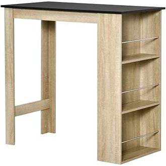 HOMCOM Bartisch hoher K&uuml;chentisch Stehtisch Stehtisch Theke - ABM. 112L x 57l x 106H cm - 3 Regale - helle Eichenoptik schwarz
