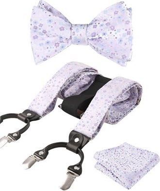 Alizeal Noeud papillon &agrave; nouer soi-m&ecirc;me pour homme avec motif floral et 6 clips r&eacute;glables en forme de Y, lilas, taille unique