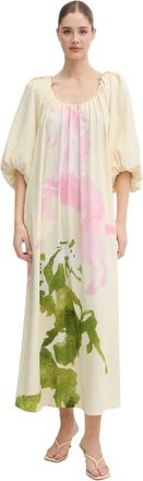 Stine Goya Femme, Robes, Multicolore, Taille: 36 FR Robe Longue &agrave; Manches Bouffantes Imprim&eacute; Cheval