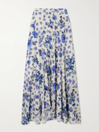 Isabel Marant Sakura Midirock Aus Einer Seidenmischung Mit Blumenprint Und Raffungen - Blau