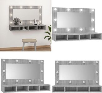 vidaXL Spiegelschrank mit led Grau Sonoma 90x31,5x62 cm - Spiegelschrank - led Beleuchtung - Badezimmermöbel - Holzwerkstoff - Grau - Home & Living
