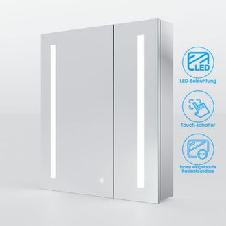 Sonni Edelstahl LED Spiegelschrank mit Beleuchtung Badschrank Spiegel 60x70cm,Touch+Steckdose,Drahtloses Scharnier Design