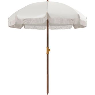OUTSUNNY Parasol droit de plage jardin style boh&egrave;me &agrave; franges UV40+ cr&egrave;me