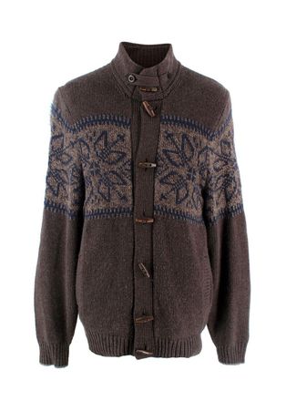 Brunello Cucinelli Brown Cashmere Intarsia Knit Cardigan Size L