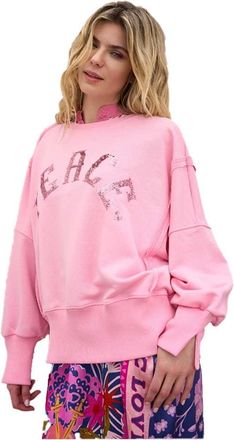 Miss Goodlife MG12759 Damen Sweatshirt Wide Peace Paillette Print, Rose, S