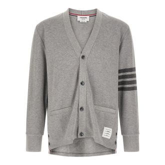 Thom Browne Homme, Pulls, Gris, Taille: XL Honeycomb Cotton Cardigan