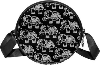 Generic Sac &agrave; bandouli&egrave;re rond rond pour femme, motif &eacute;l&eacute;phant indien, avec fermeture &eacute;clair, bretelles r&eacute;glables, style d&eacute;contract&eacute;