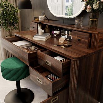 Vicco Schminktisch Eiche rustikal Neria 120x93.5x50 cm - Frisiertisch, Rustikales Design f&uuml;r EIN warmes, nat&uuml;rliches Raumgef&uuml;hl