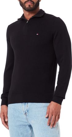 Tommy Hilfiger Herren PIMA ORG CTN Cashmere Zip Mock MW0MW28049 Halbzip-Sweater, Schwarz (Black), XXL