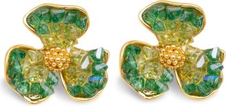 Singularu Clover Ohrringe. Messing mit 18 Kt Vergoldeter Beschichtung und Kristalle. Schmuck f&uuml;r Damen