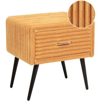 Beliani Nachttisch Orange Cord 38x46x49 cm mit Metallgestell Schwarz 1 Schublade Rechteckig Aufbewahrung Modern Glamour&ouml;s M&ouml;bel f&uuml;r Schlafzimmer